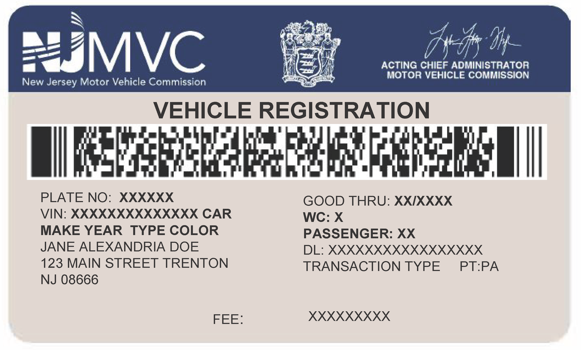 NJ Motor Vehicle / Boat / Motorcycle Registration – NJ Liberty Cards